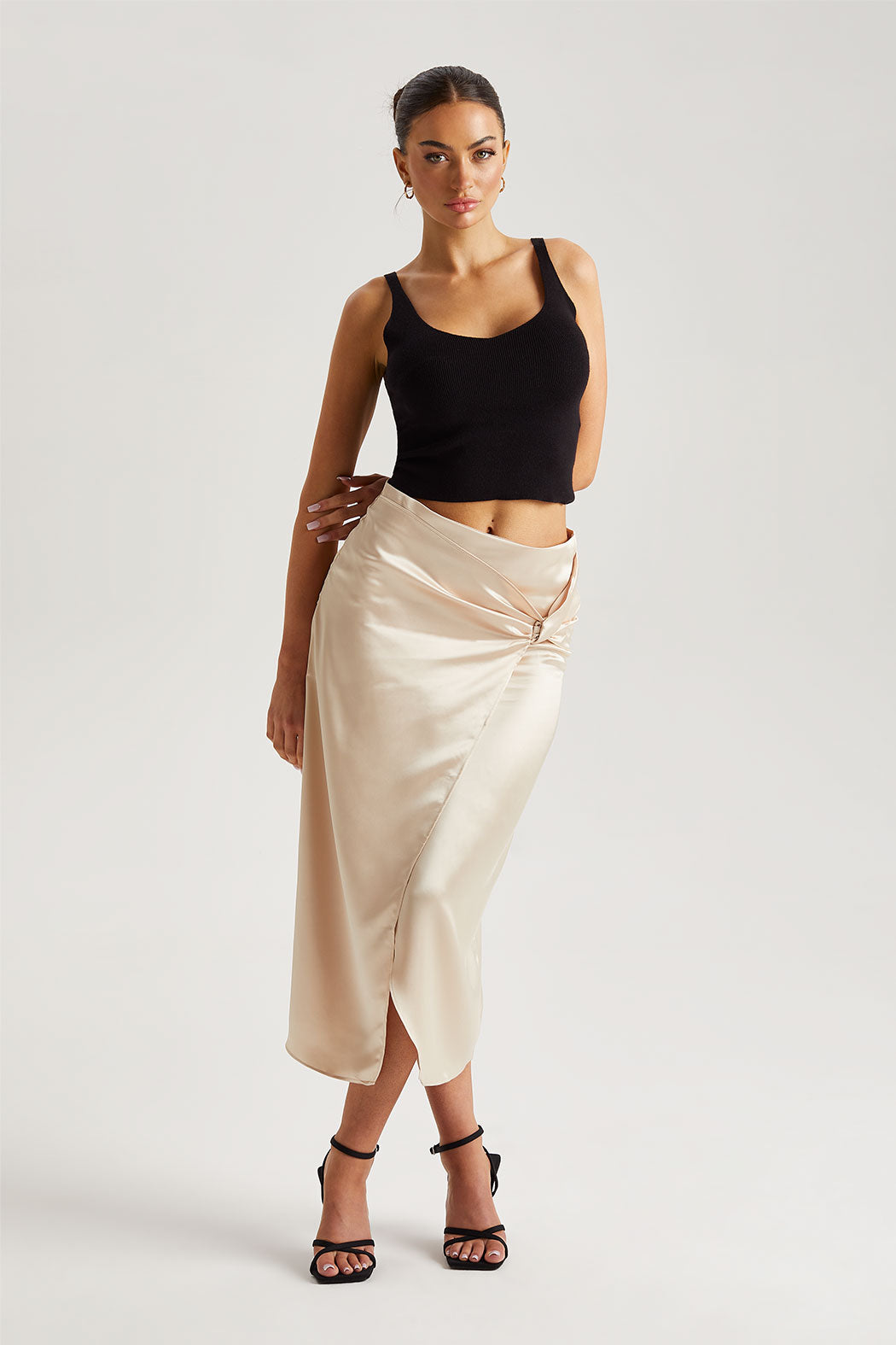 Champagne Satin Side Knot Midi Skirt – Urban Bliss