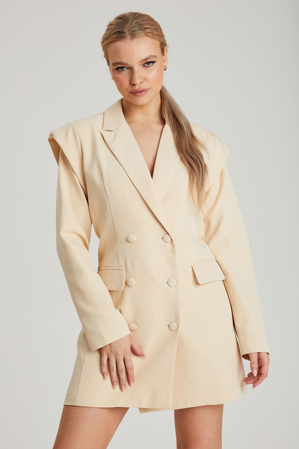 Stone Power Shoulder Blazer Dress – Urban Bliss