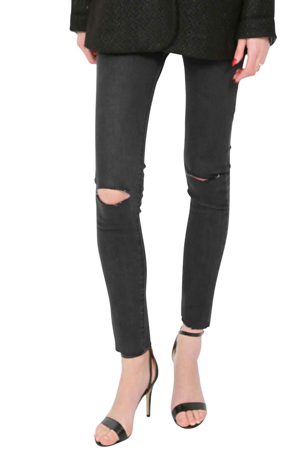 Sandy Black Highrise Skinny Knee Rip Jeans – Urban Bliss