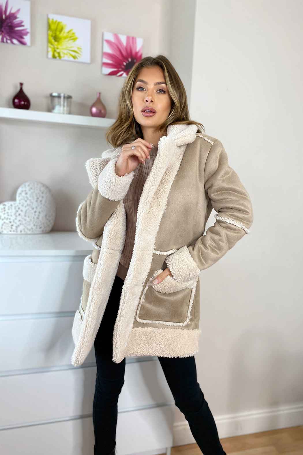 Cassandra Longline Faux Sherling Coat – Urban Bliss