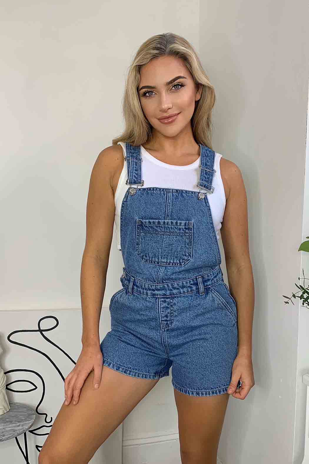 Easy Short Mid Wash Dungaree – Urban Bliss